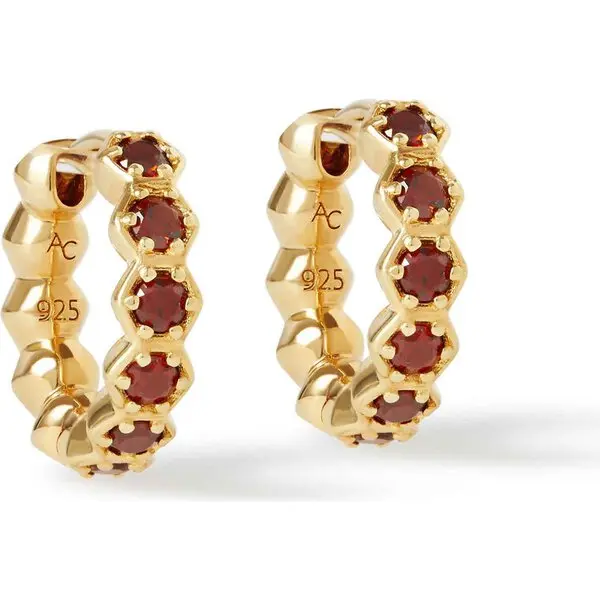 Astley Clarke Deco Red Garnet Huggie Earrings - Gold