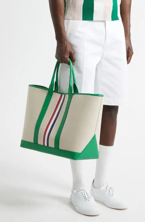 Thom Browne Canvas And Leather Tool Tote - Green