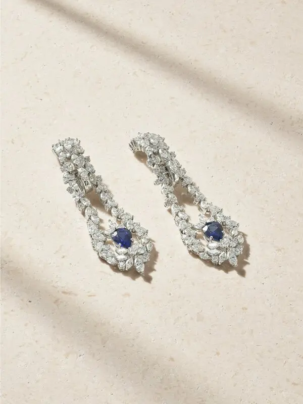 Yeprem 18-karat White Gold Sapphire And Diamond Drop Earrings - Blue