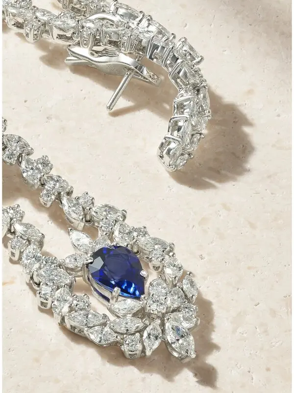 Yeprem 18-karat White Gold Sapphire And Diamond Drop Earrings