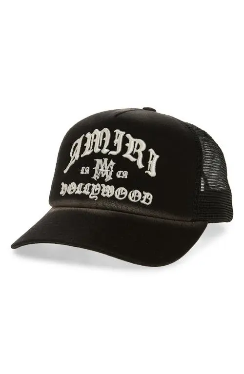 Amiri Hollywood Embroidered Trucker Hat - Black