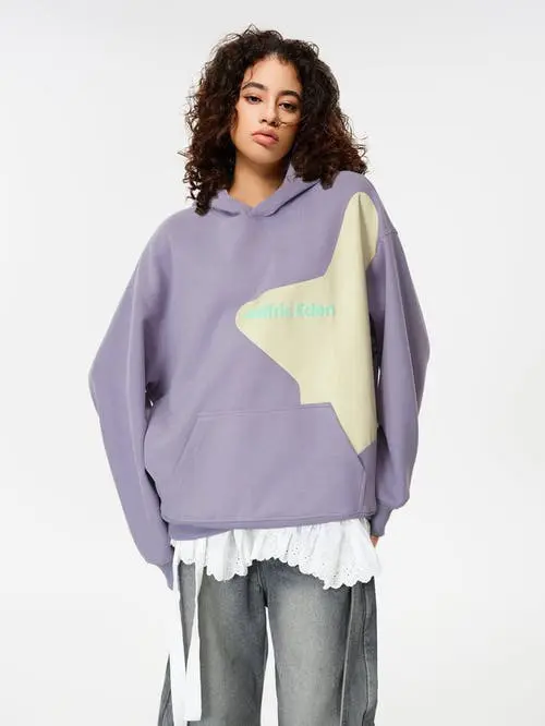 AELFRIC EDEN Star Graphic Color Block Hoodie - Purple