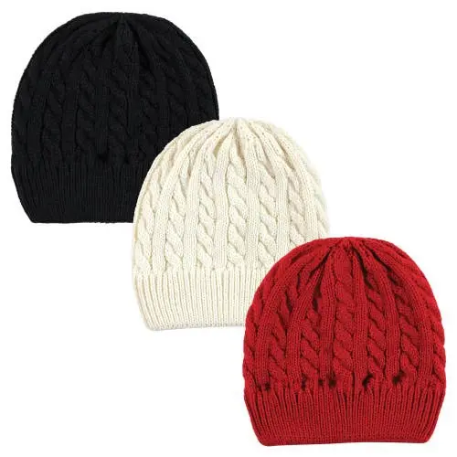 HUDSON BABY Triple Knit Beanie Hat Set - Black Red