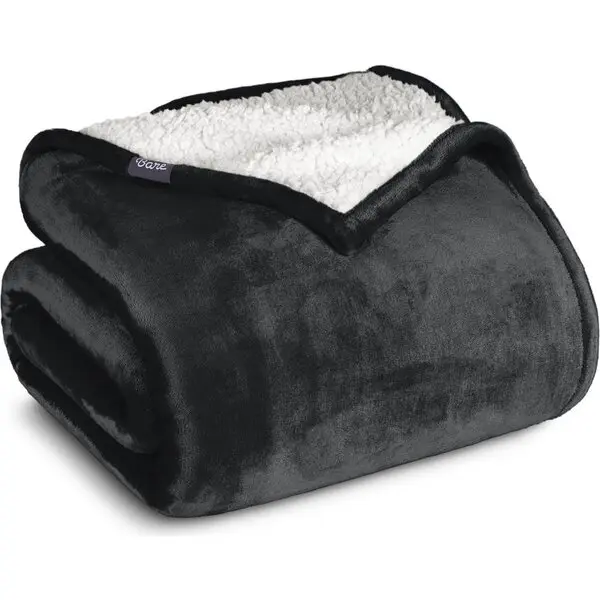 BARE HOME Reversible Plush Fleece Throw Blanket - Black