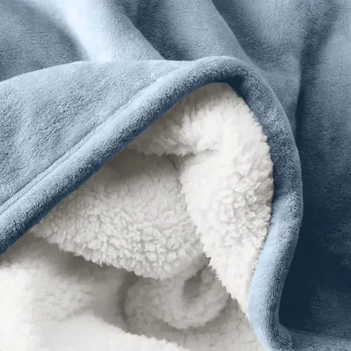BARE HOME Reversible Plush Fleece Throw Blanket - Dusty Blue