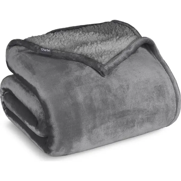 BARE HOME Reversible Plush Fleece Throw Blanket - Grey/grey