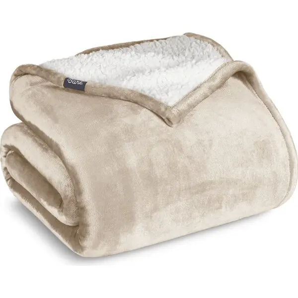 BARE HOME Reversible Plush Fleece Throw Blanket - Oyster