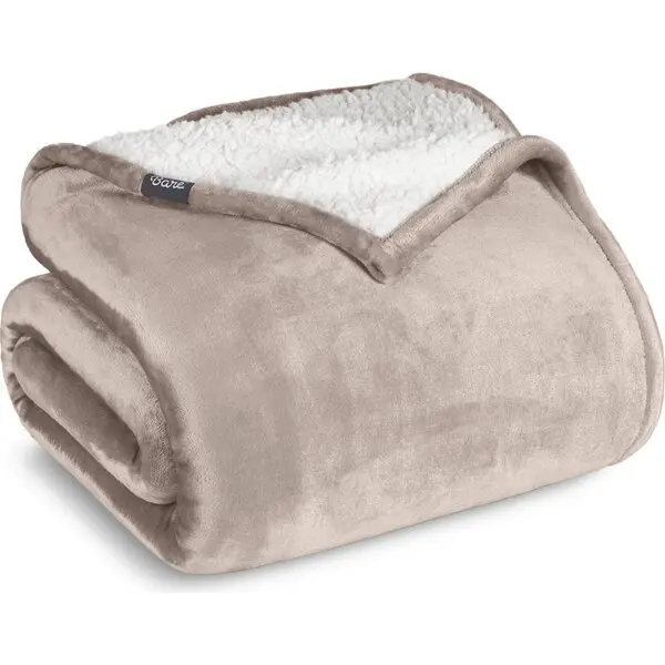 BARE HOME Reversible Plush Fleece Throw Blanket - Pebble
