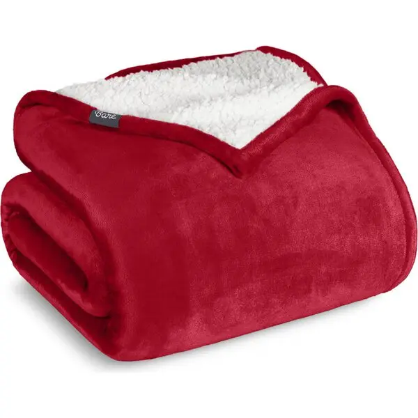 BARE HOME Reversible Plush Fleece Throw Blanket - Red