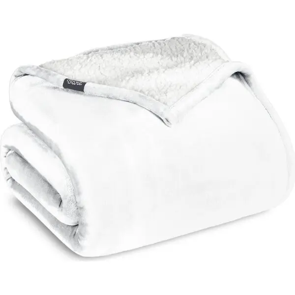 BARE HOME Reversible Plush Fleece Throw Blanket - White