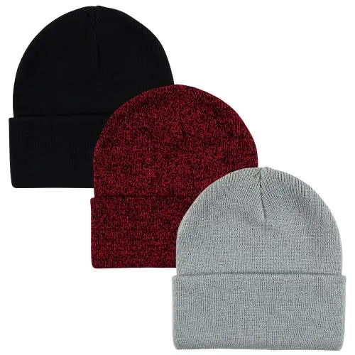 HUDSON BABY Cuffed Beanies - Heather Red Black