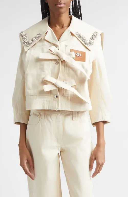 Simone Rocha Cropped Sailor Collar Workwear Jacket - Ecru/pearl/clear