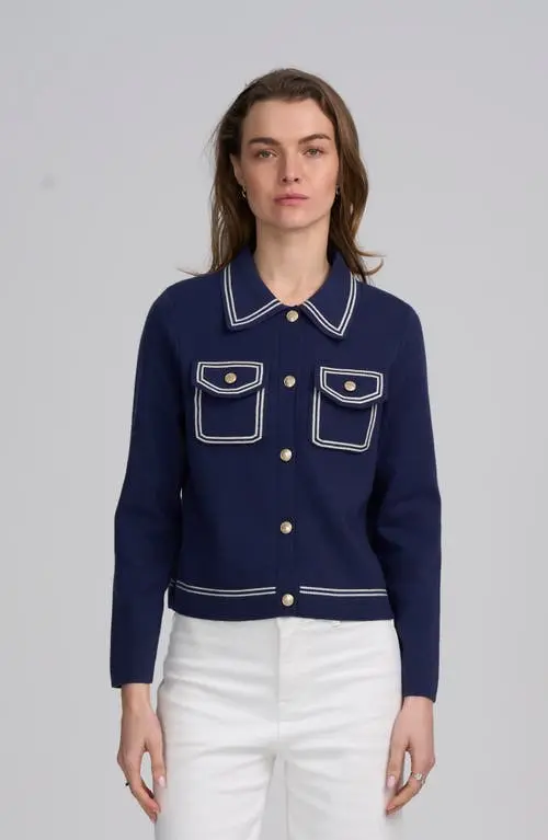 ELLE COLLECTION Fine Gauge Western Cardigan - Navy/white