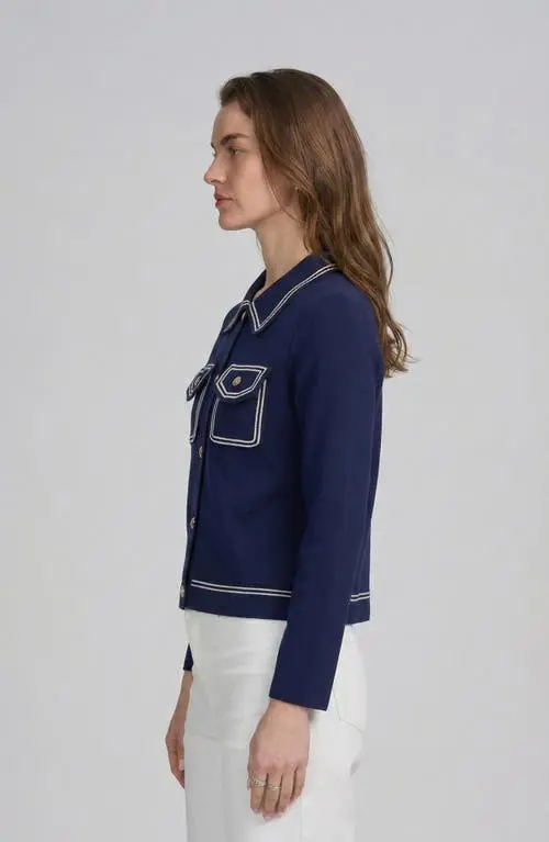 ELLE COLLECTION Fine Gauge Western Cardigan - Navy/white