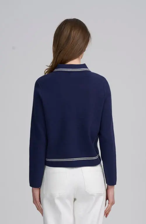 ELLE COLLECTION Fine Gauge Western Cardigan - Navy/white