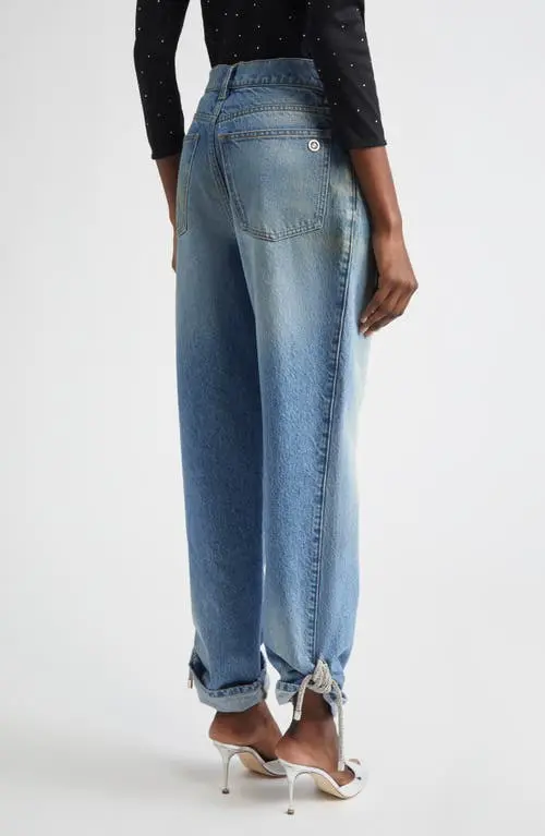AREA Crystal Knot Straight Leg Jeans - Medium Blue
