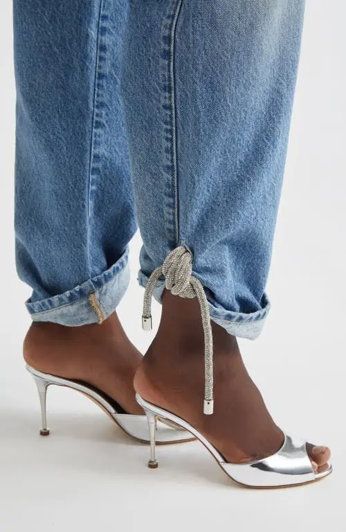 AREA Crystal Knot Straight Leg Jeans - Medium Blue