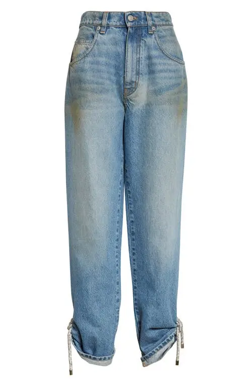 AREA Crystal Knot Straight Leg Jeans - Medium Blue