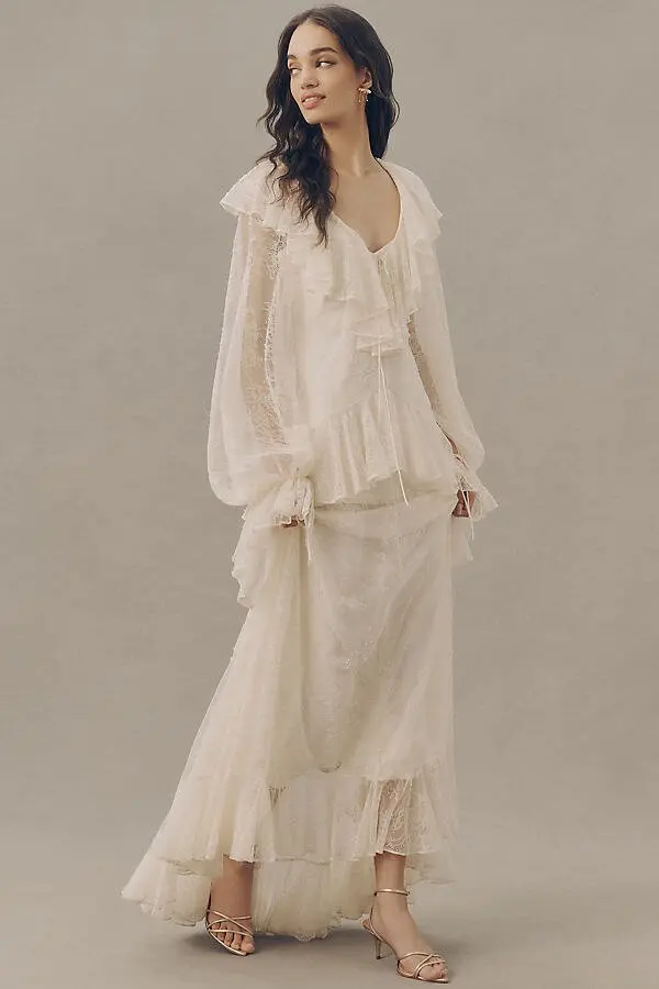 DE LA VALI Esen Long-sleeve Ruffle Maxi Dress