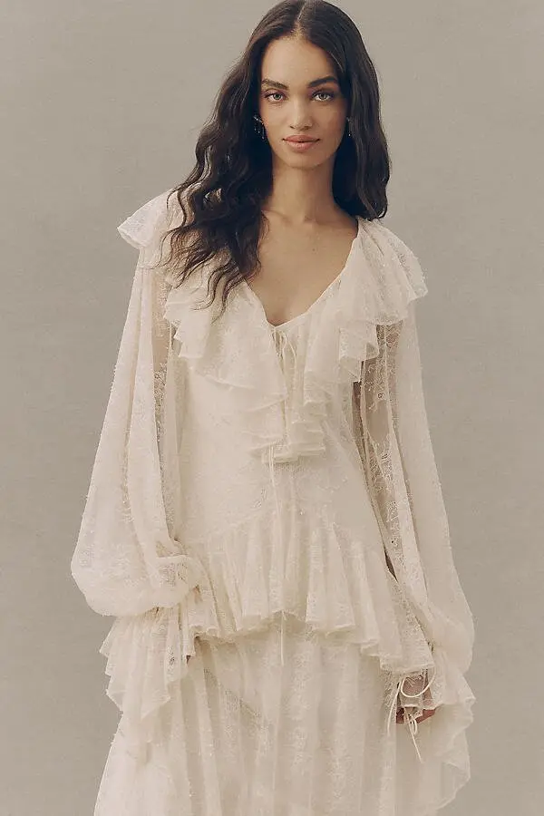 DE LA VALI Esen Long-sleeve Ruffle Maxi Dress