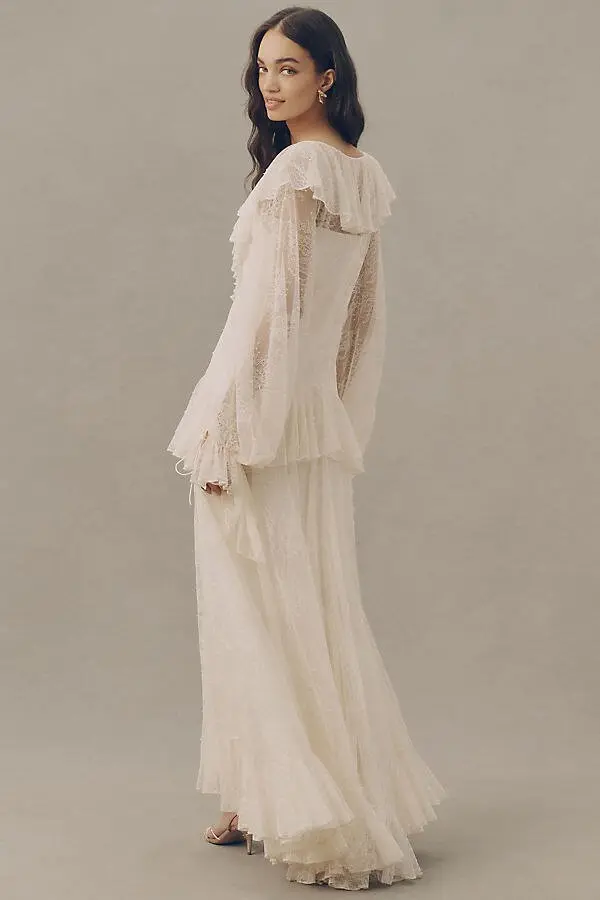 DE LA VALI Esen Long-sleeve Ruffle Maxi Dress