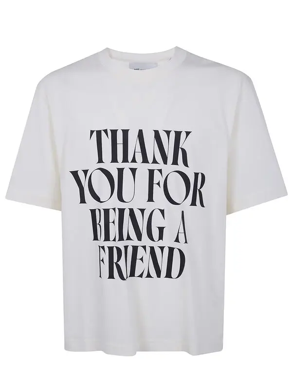 Ami Boxy Fit Tee With Signature - White