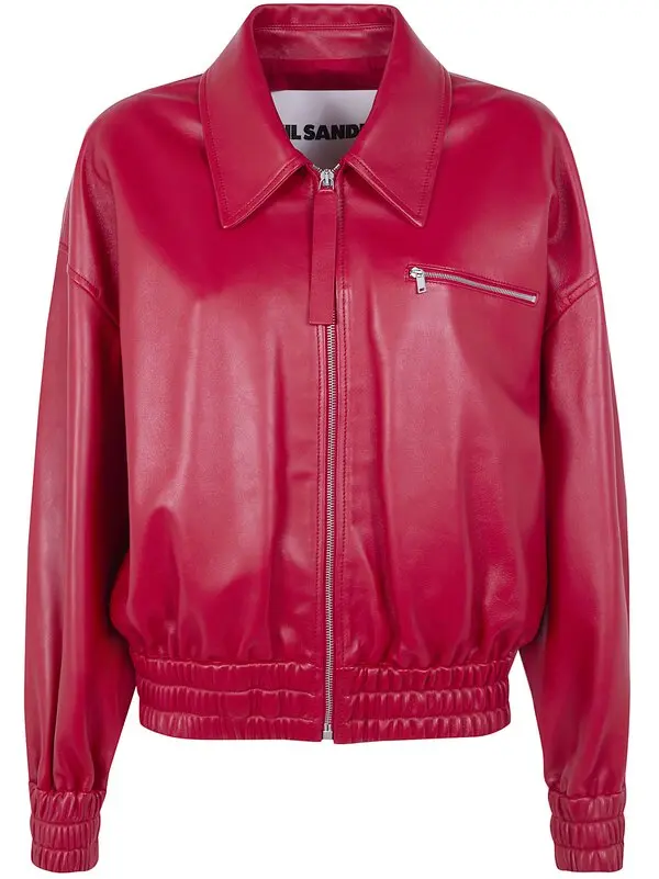 JIL SANDER Classic Bomber Leather Jacket - Red