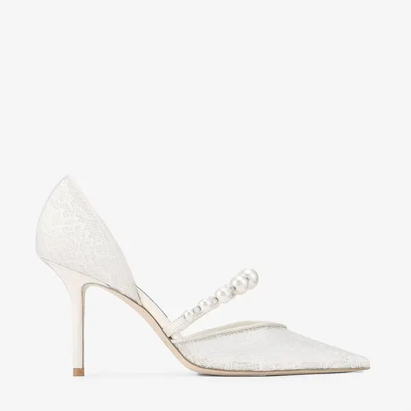 JIMMY CHOO Aurelie 85 Lace Pumps With Pearl Embellishment