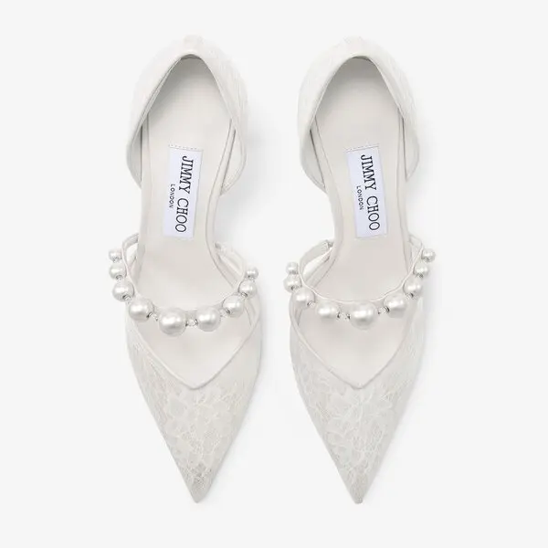 JIMMY CHOO Aurelie 85 Lace Pumps With Pearl Embellishment