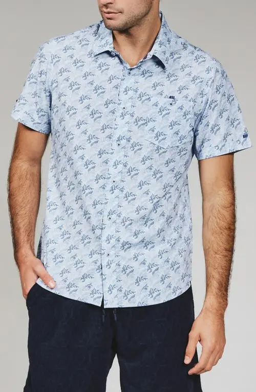 7 Diamonds Rubens Print Short Sleeve Button-up Shirt - Light Blue