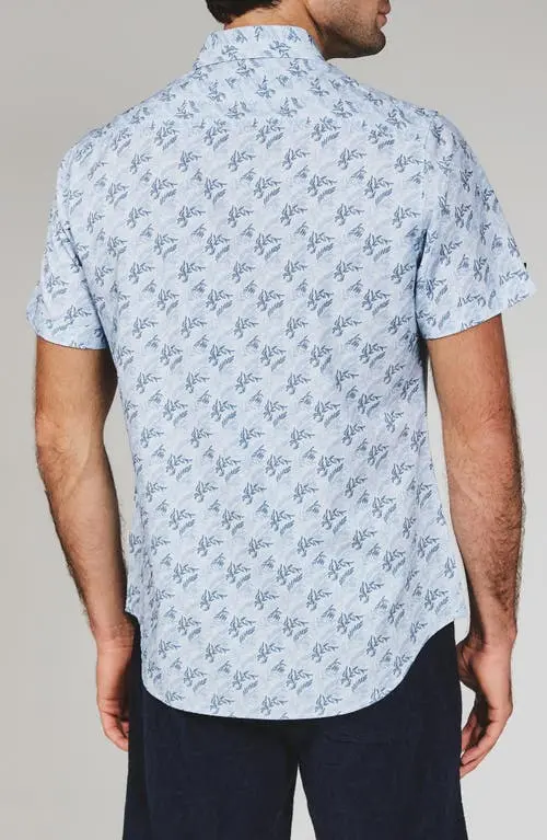 7 Diamonds Rubens Print Short Sleeve Button-up Shirt - Light Blue