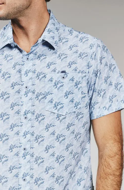 7 Diamonds Rubens Print Short Sleeve Button-up Shirt - Light Blue