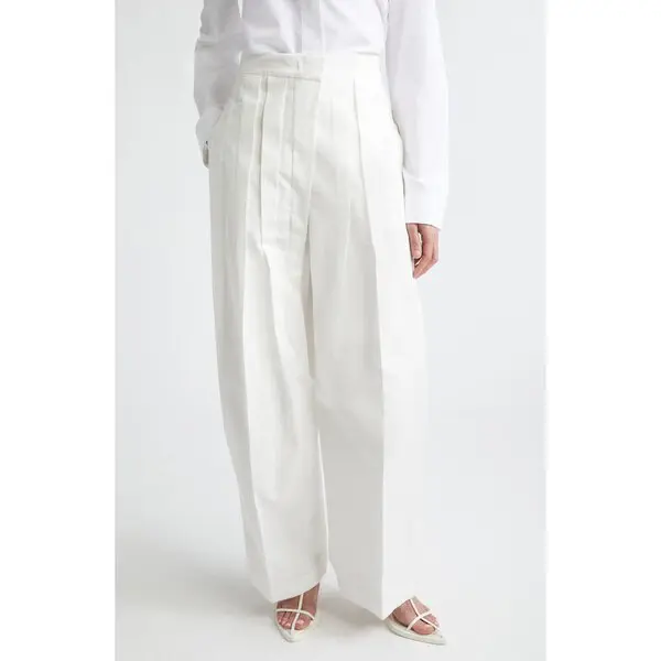 JIL SANDER Pleated Straight Leg Pants - Latte
