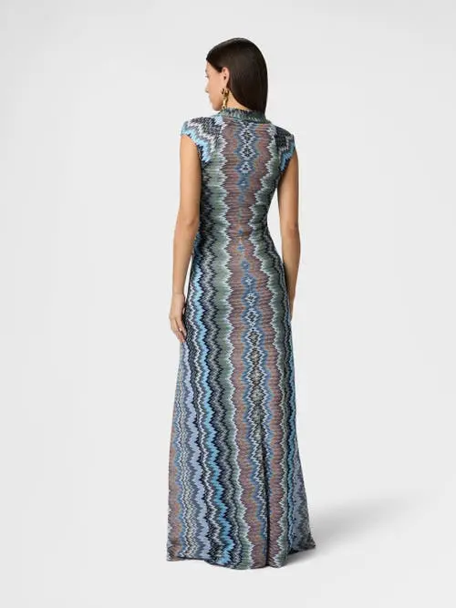 Missoni Sleeveless Long Dress With Knotted Neckline In Chevron Knit