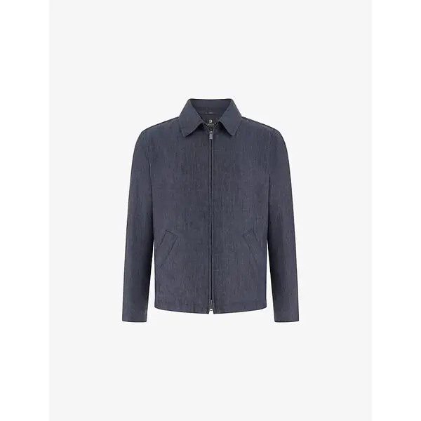 Boggi Milano Side-pocket Linen-blend Bomber Jacket - Indigo