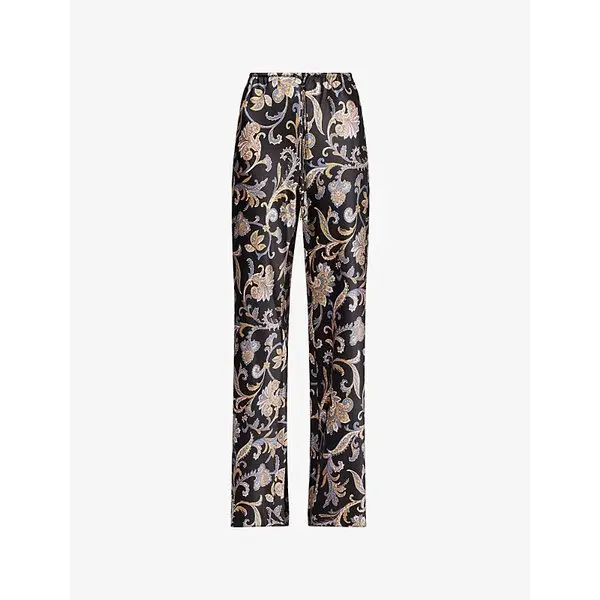 Veronica Beard Billie Floral-print Silk-blend Trousers - Black Multi