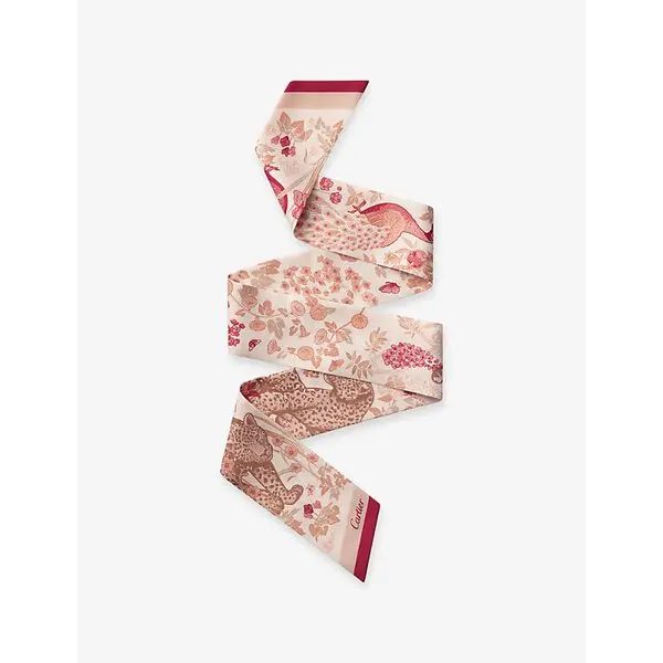 CARTIER Blooming Panthère Bandeau Printed Silk-twill Scarf - Pink