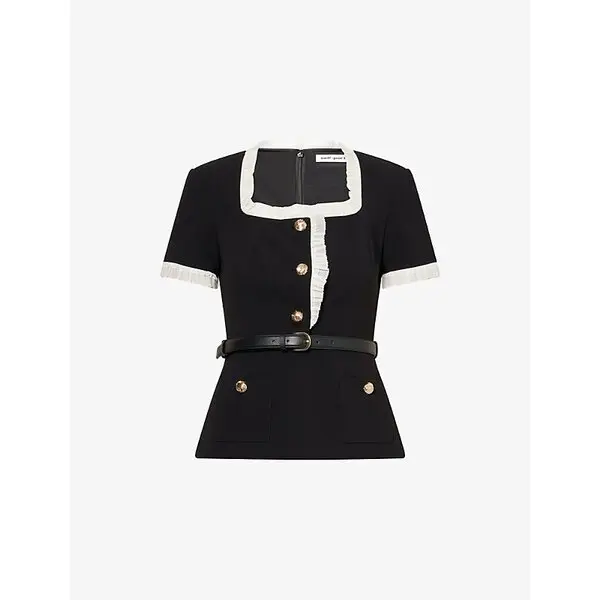 SELF-PORTRAIT Contrast-frill Square-neck Crepe Top