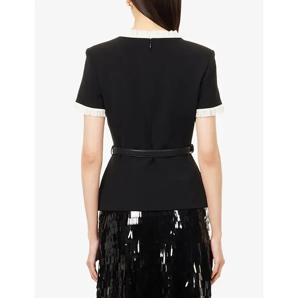 SELF-PORTRAIT Contrast-frill Square-neck Crepe Top