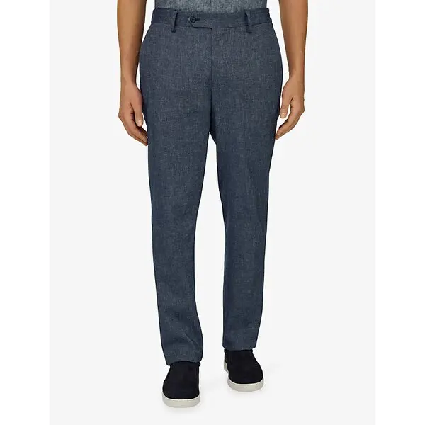 Boggi Milano Straight Slim-fit Stretch Cotton And Linen-blend Trousers