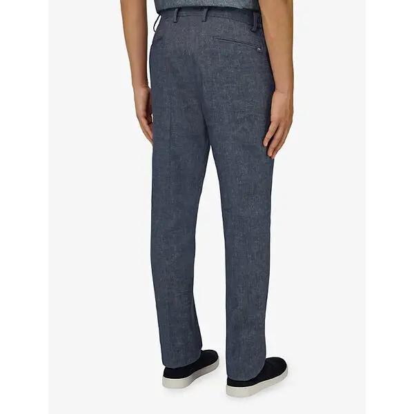 Boggi Milano Straight Slim-fit Stretch Cotton And Linen-blend Trousers