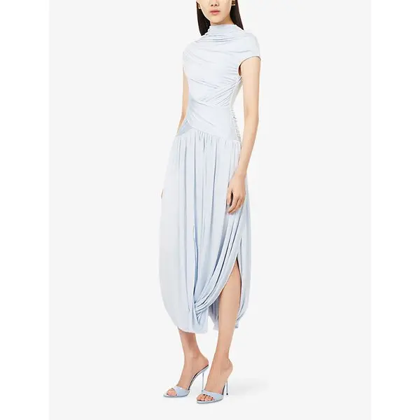 SELF-PORTRAIT Gathered Jersey Midi Dress