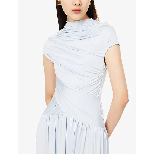 SELF-PORTRAIT Gathered Jersey Midi Dress