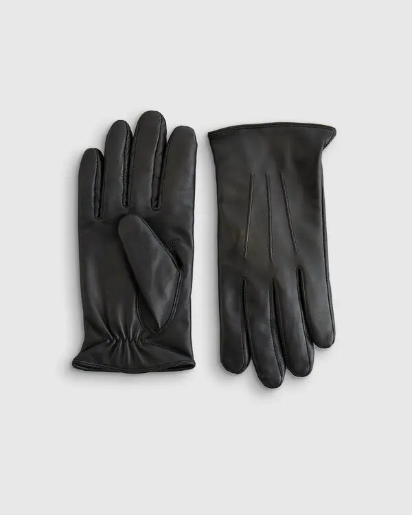 Quince Cashmere Lined Leather Gloves - Black
