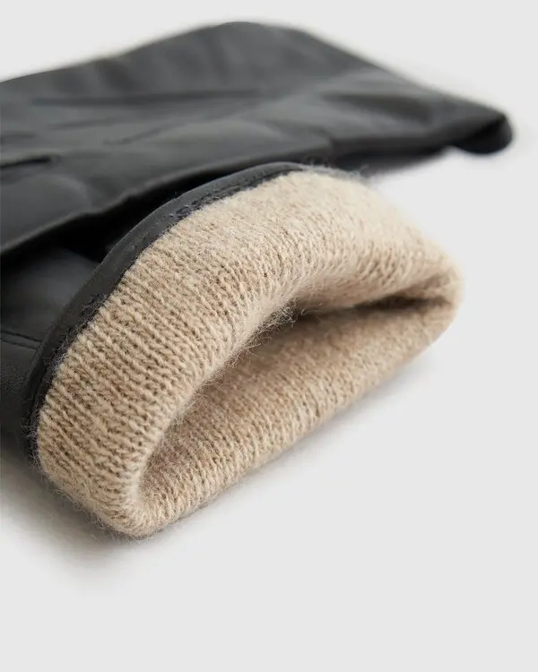 Quince Cashmere Lined Leather Gloves - Black
