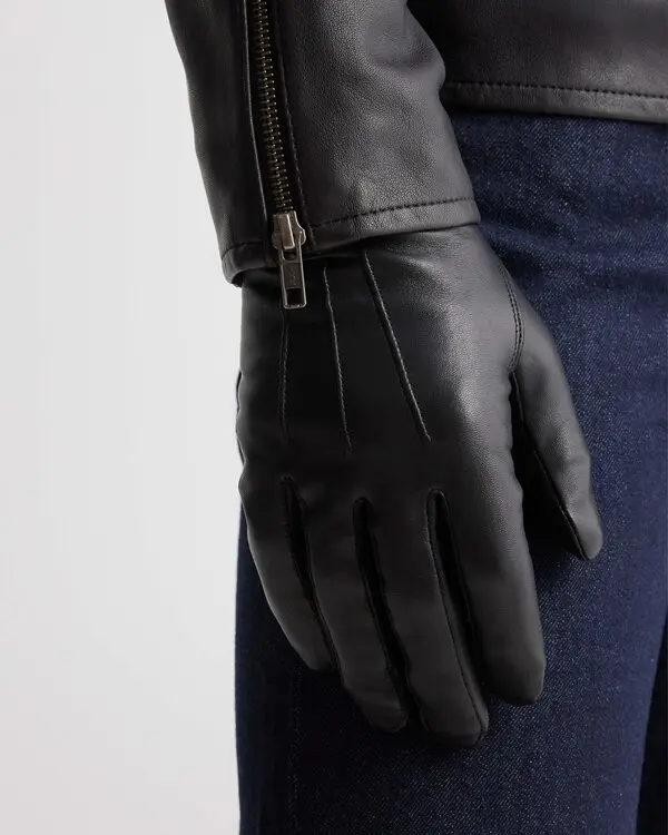 Quince Cashmere Lined Leather Gloves - Black