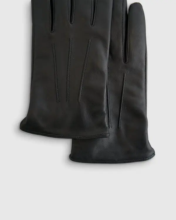 Quince Cashmere Lined Leather Gloves - Black