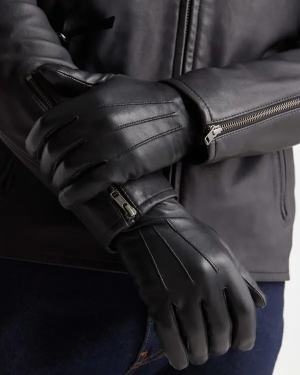 Quince Cashmere Lined Leather Gloves - Black