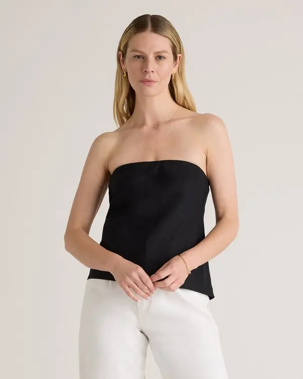 Quince Linen Strapless Top - Black