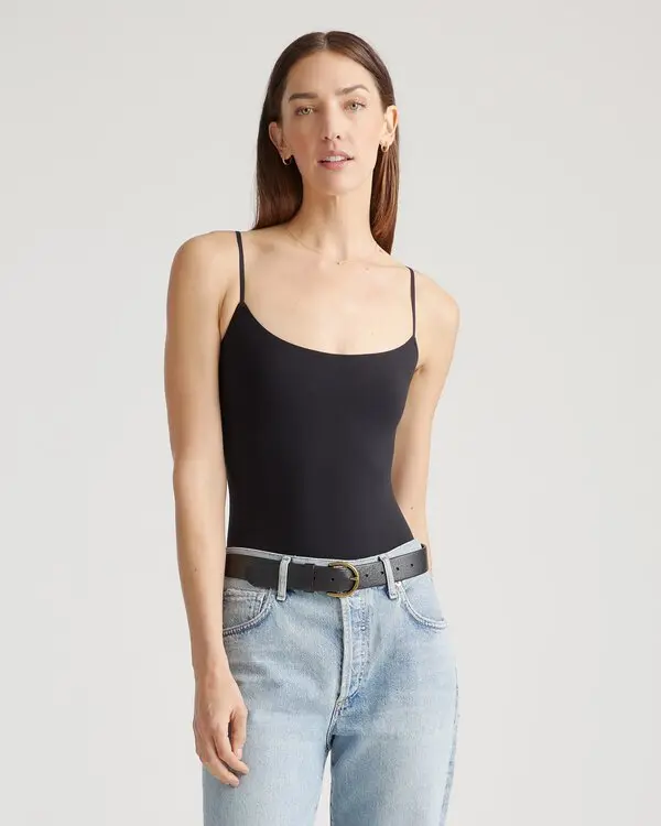 Quince Second Skin Scoop Neck Cami Bodysuit - Black